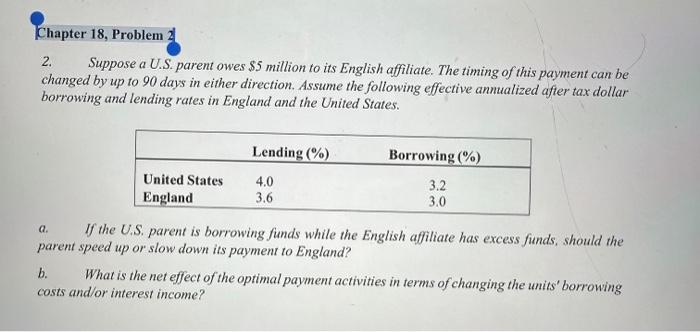Solved Chapter 18, Problem 2 2. Suppose a U.S parent owes | Chegg.com