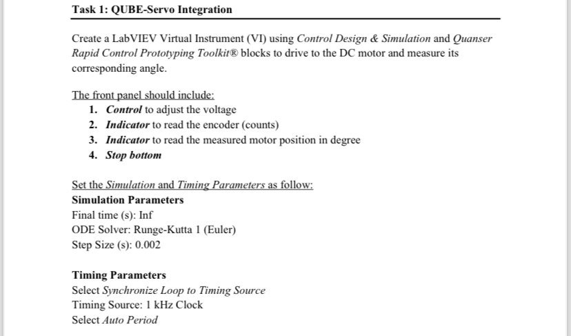 Solved Task 1: QUBE-Servo IntegrationCreate a LabVIEV | Chegg.com