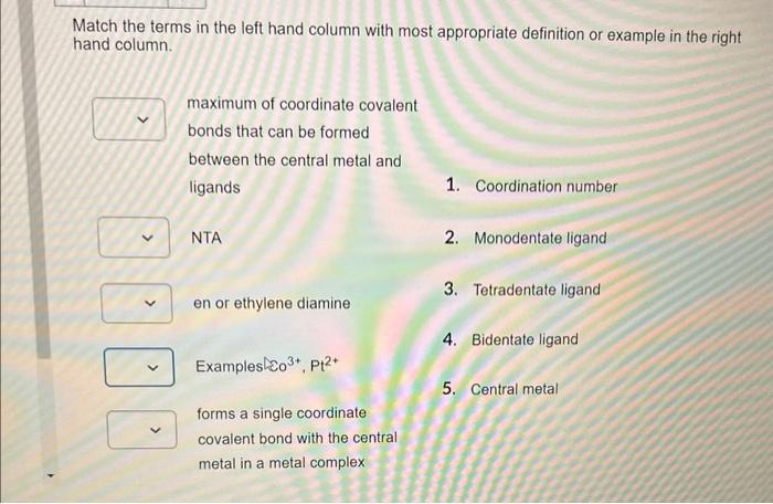 Solved Match the terms in the left hand column with most | Chegg.com