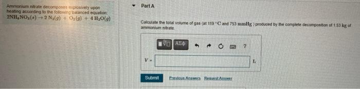 Solved Ammonium nitrate decomposes explosively upon heating | Chegg.com