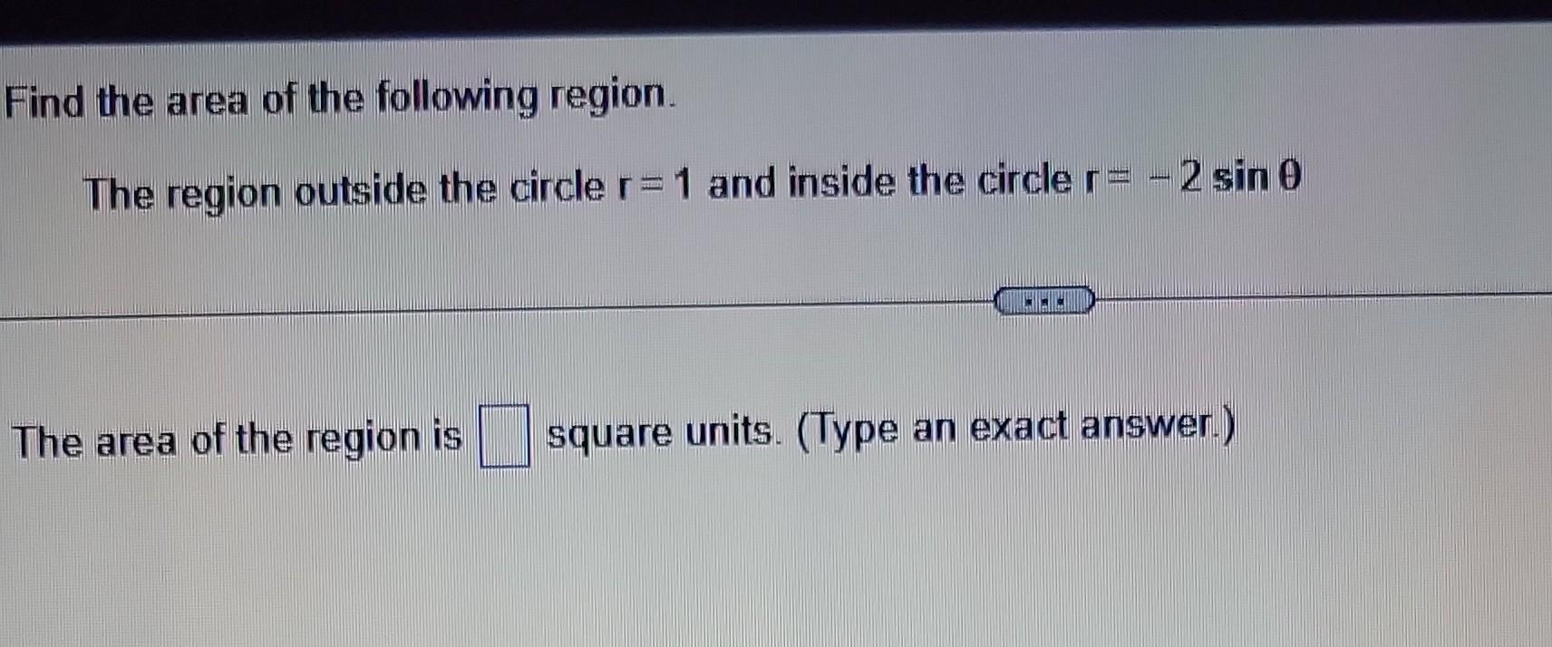 Solved Find the area of the following region. The region | Chegg.com
