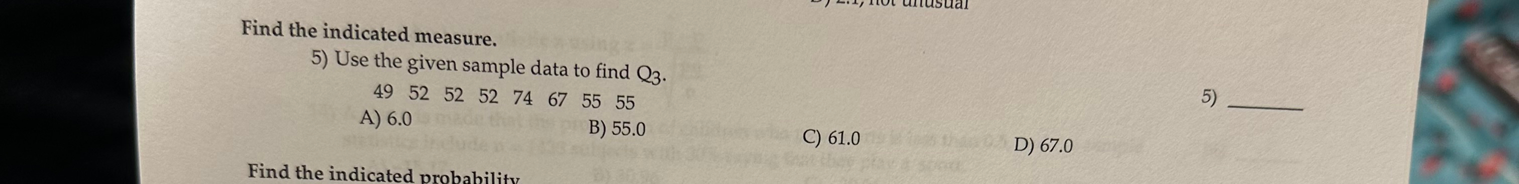 Solved Find the indicated measure.Use the given sample data | Chegg.com