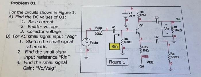 Solved For the circuits shown in Figure 1: A) Find the DC | Chegg.com