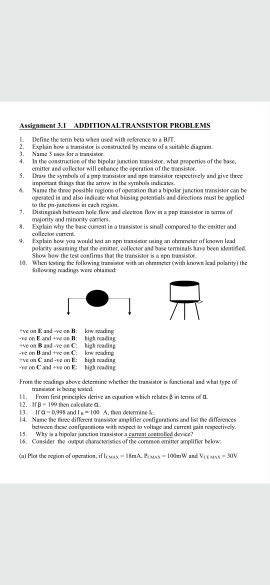 Solved Assignment 3.1 ADDITIONAL TRANSISTOR PROBLEMS 1. | Chegg.com