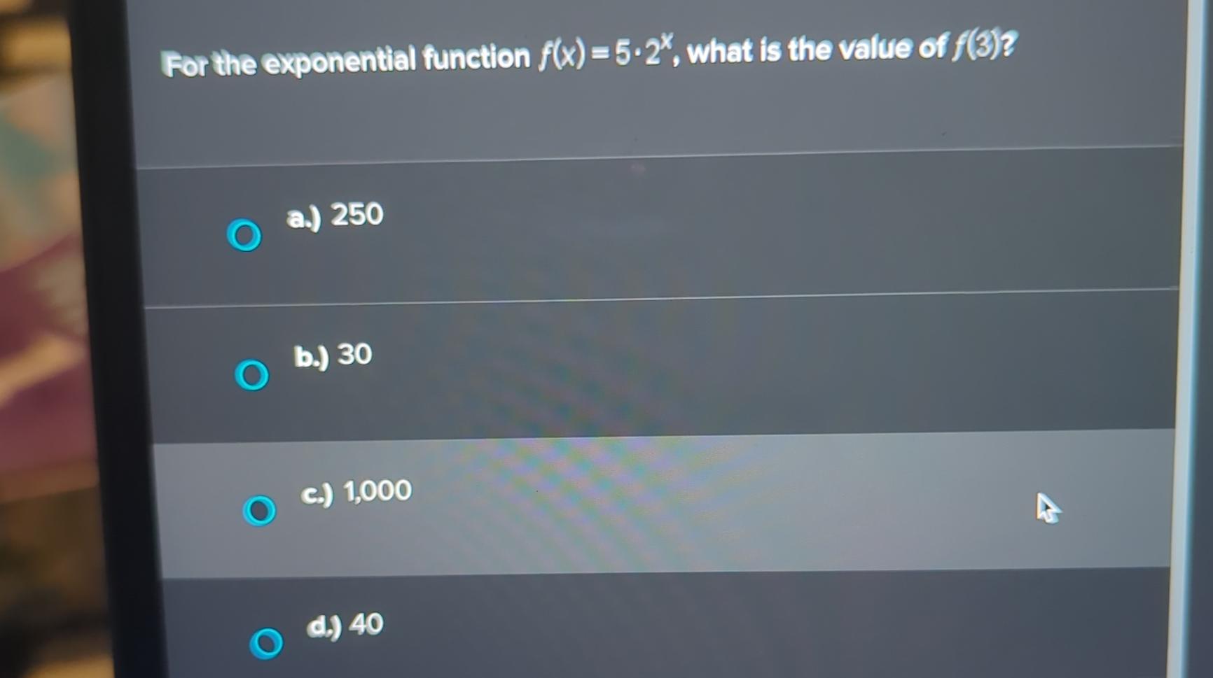Solved For the exponential function f(x)=5*2x, ﻿what is the | Chegg.com