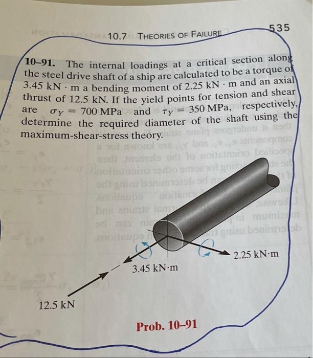 Solved 535 10.7 THEORIES OF FAILURE the steel drive shaft of | Chegg.com
