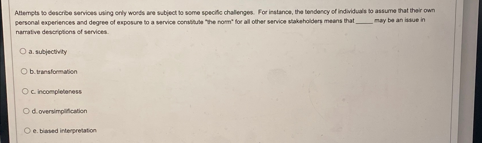 Solved Attempts to describe services using only words are | Chegg.com