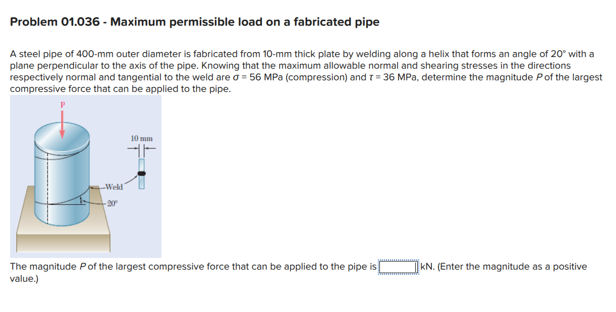 Solved Problem 01.036 - ﻿Maximum permissible load on a | Chegg.com
