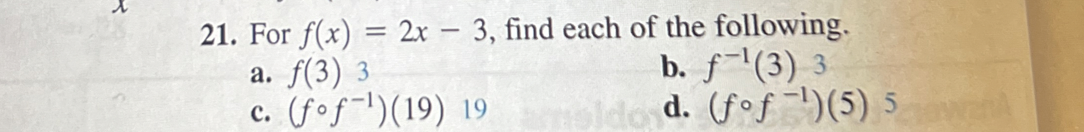 Solved For f(x)=2x-3, ﻿find each of the | Chegg.com