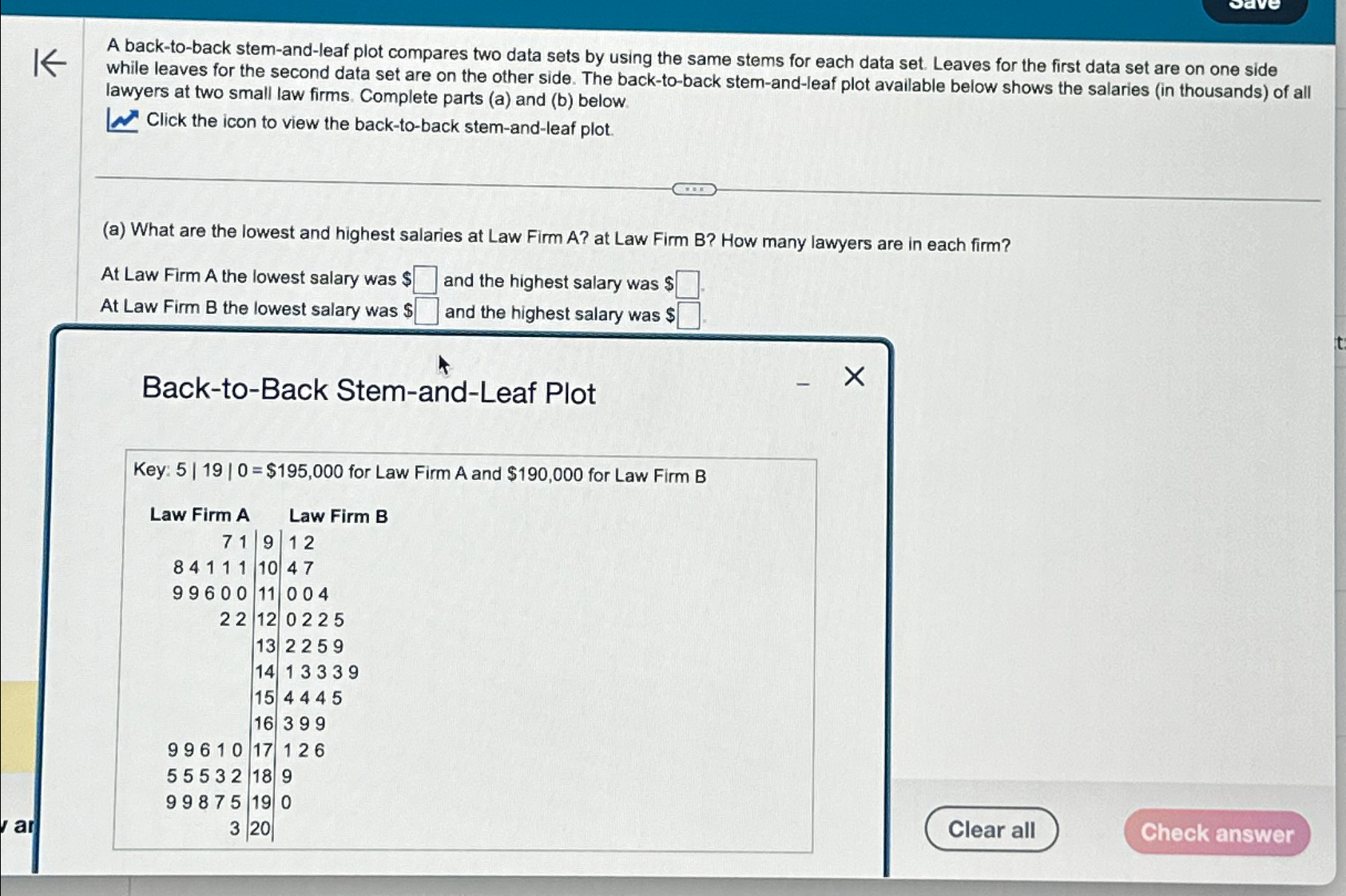 Solved A back-to-back stem-and-leaf plot compares two data | Chegg.com