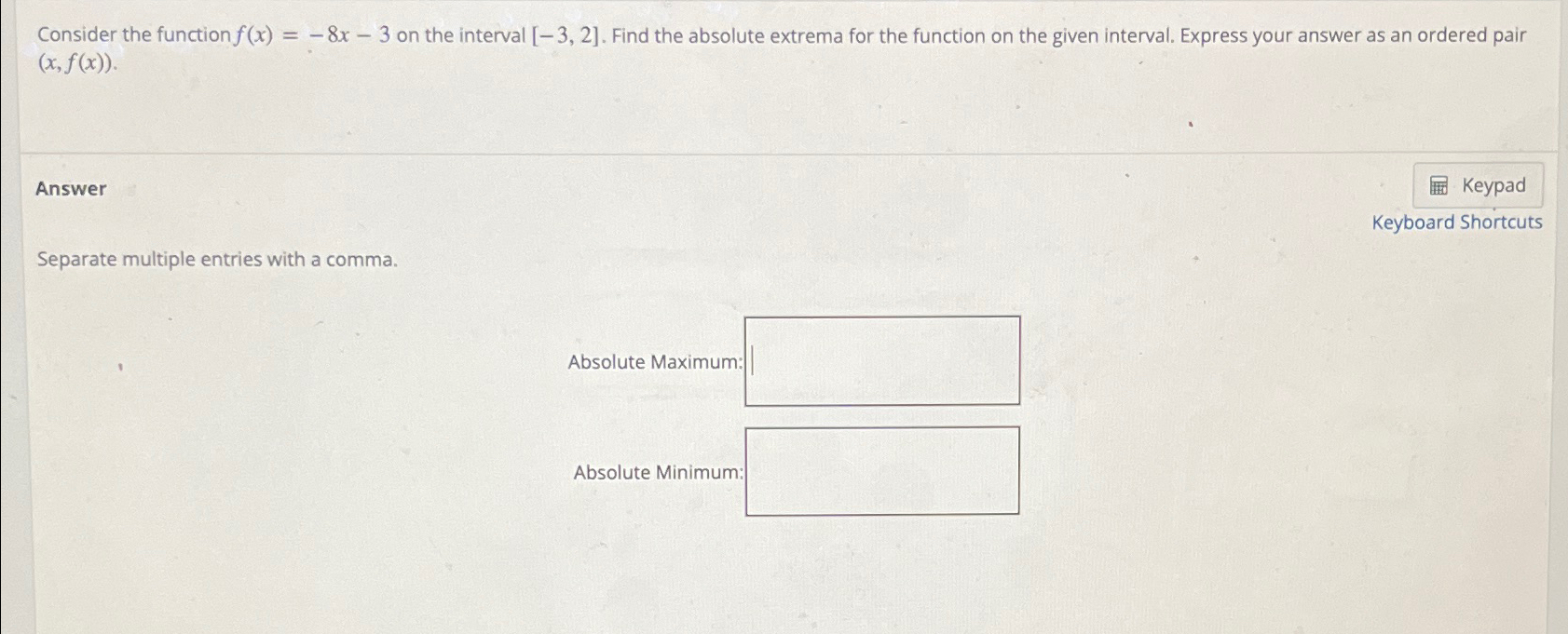Solved Consider the function f(x)=-8x-3 ﻿on the interval | Chegg.com