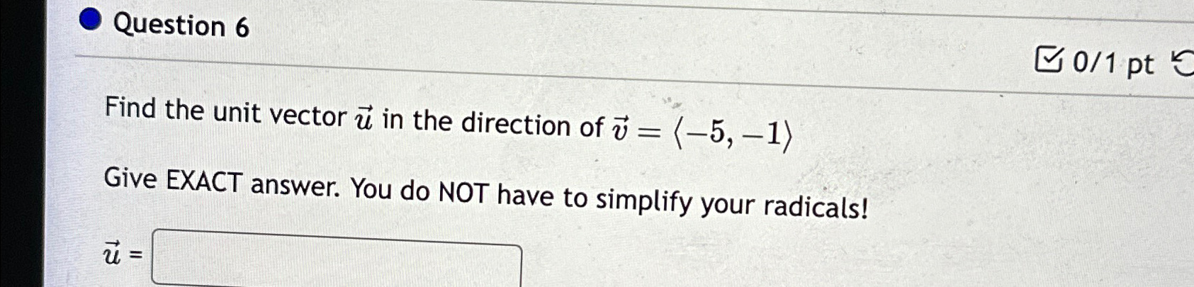 Solved Question 601 ﻿ptFind the unit vector vec(u) ﻿in the | Chegg.com