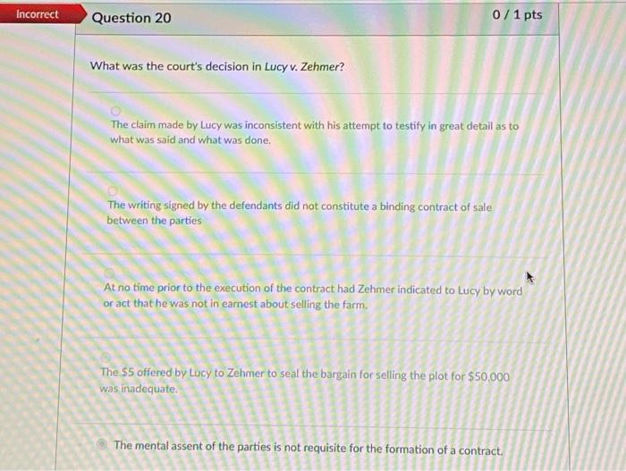 What was the court's decision in Lucy v. Zehmer? The | Chegg.com