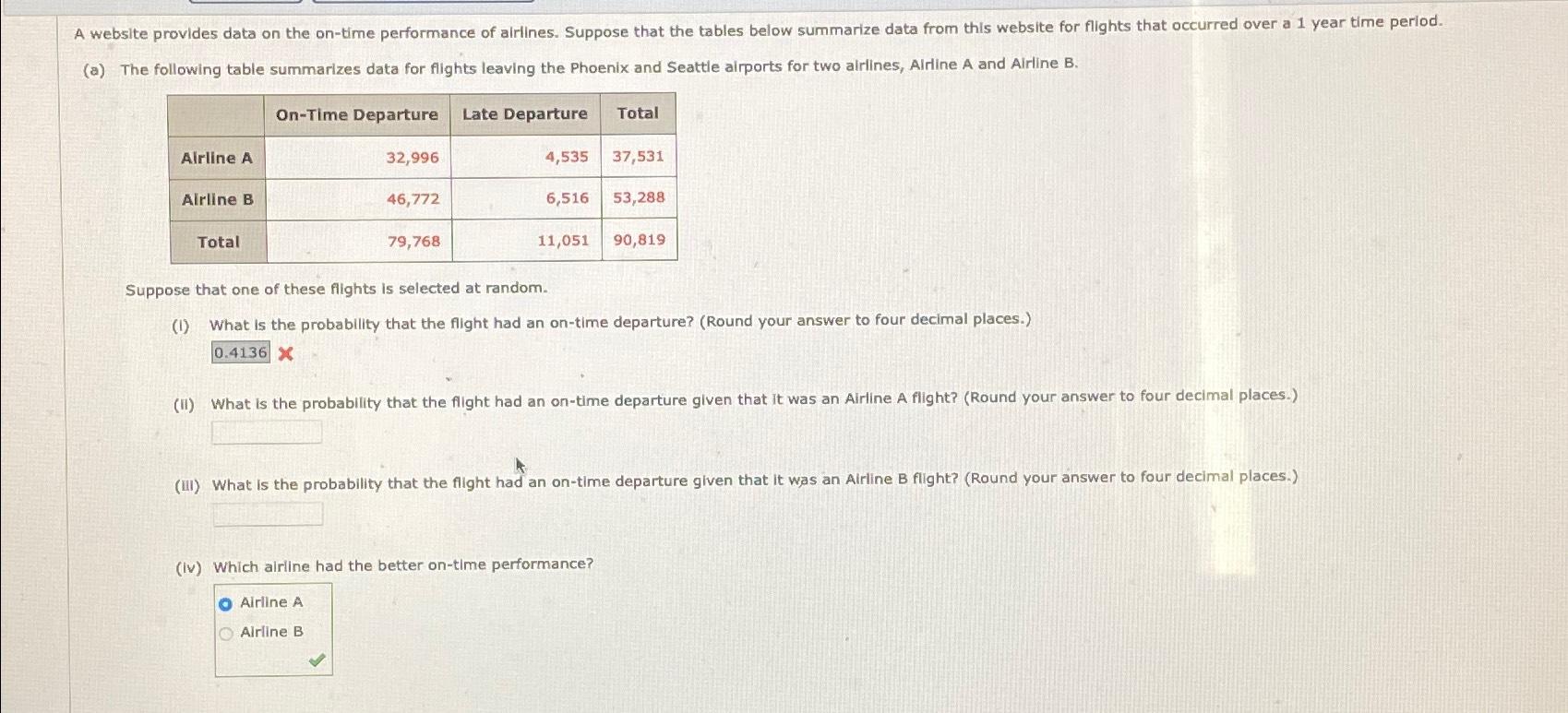 Solved (a) ﻿The following table summarizes data for flights | Chegg.com