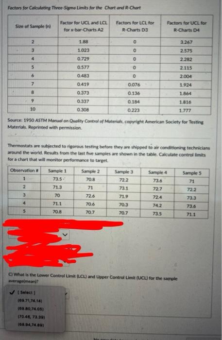 Solved Factors for Calculating Three-Sigma Limits for the | Chegg.com