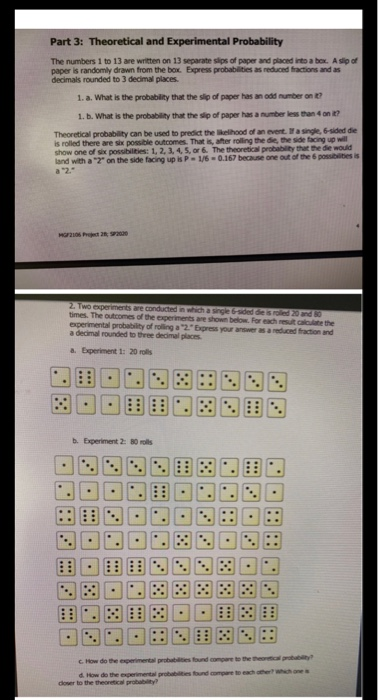 Solved Part 3: Theoretical and Experimental Probability The | Chegg.com
