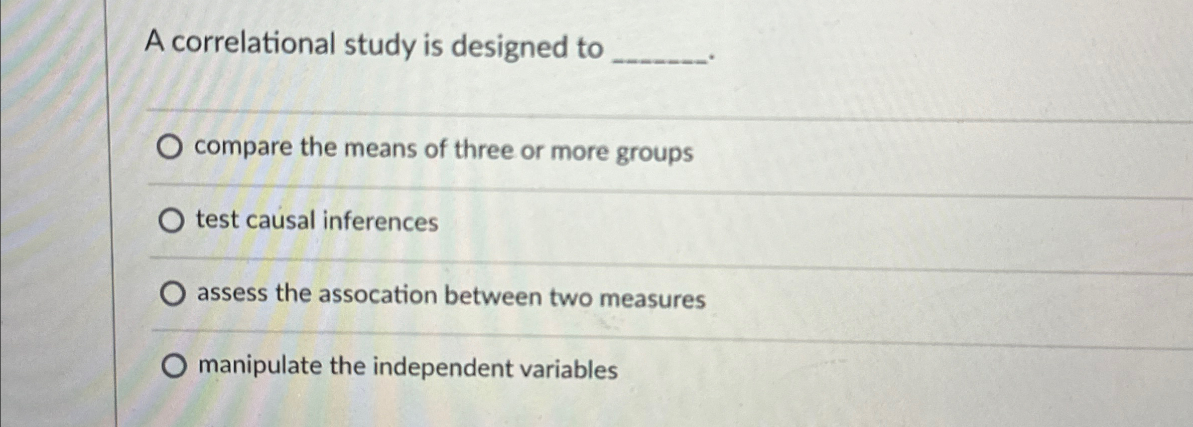 Solved A correlational study is designed tocompare the means | Chegg.com