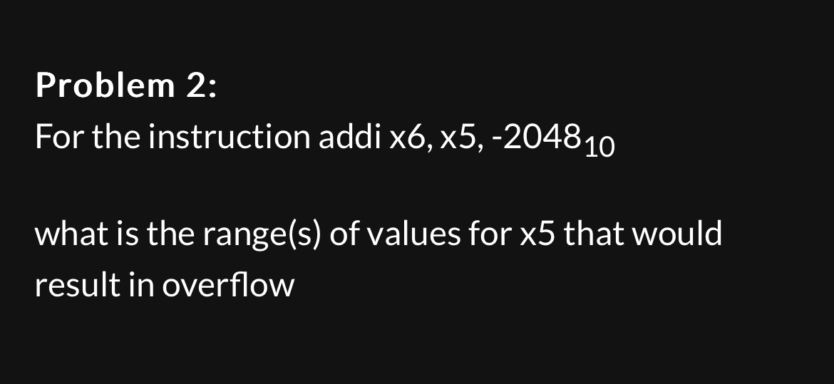 Solved Problem 2:For the instruction addi x6,x5,-204810what | Chegg.com