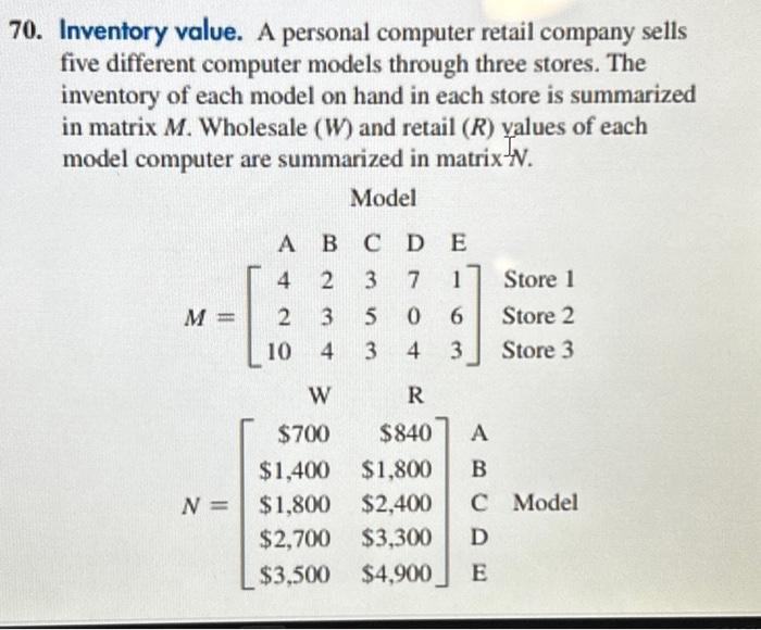 70. Inventory value. A personal computer retail | Chegg.com