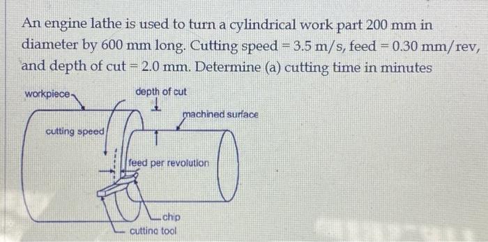 Solved An engine lathe is used to turn a cylindrical work | Chegg.com