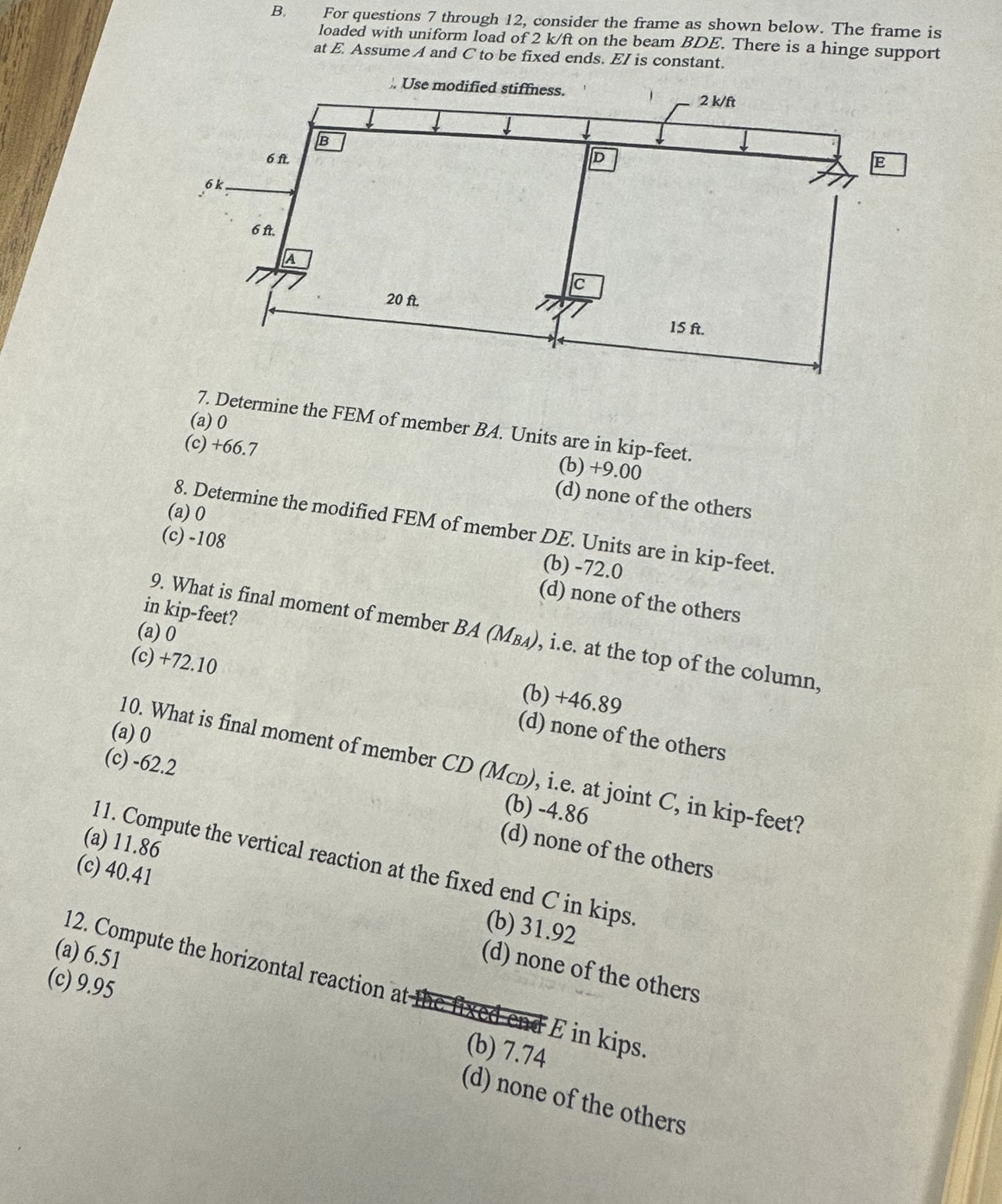 Solved B. ﻿For questions 7 ﻿through 12, ﻿consider the frame | Chegg.com
