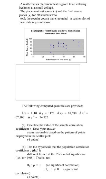 Solved A mathematics placement test is given to all entering | Chegg.com