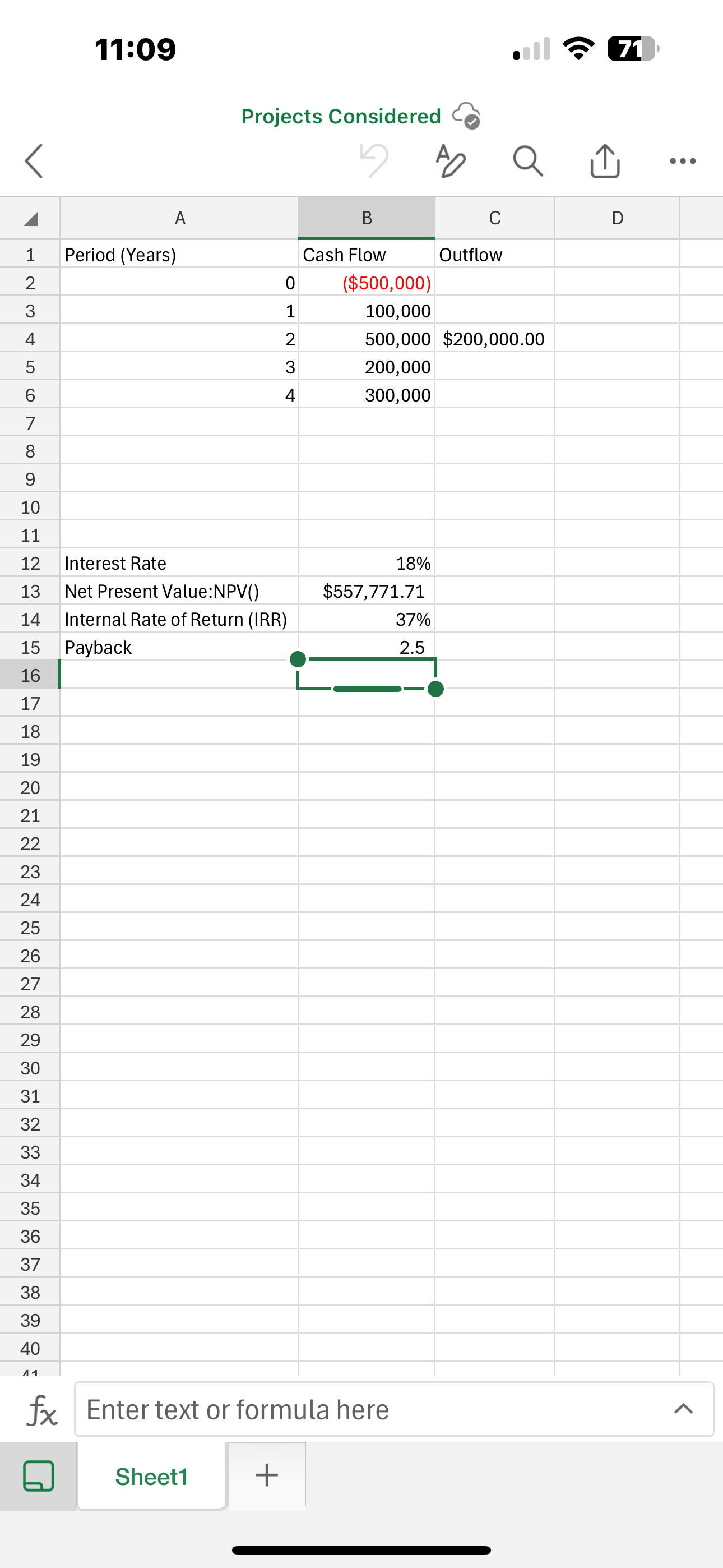 Solved Initial outlay at the beginning of year 1= 500,000. | Chegg.com