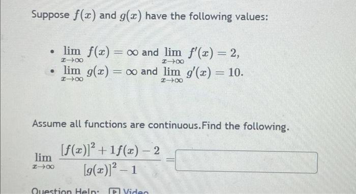 Solved Suppose f(x) and g(x) have the following values: • | Chegg.com