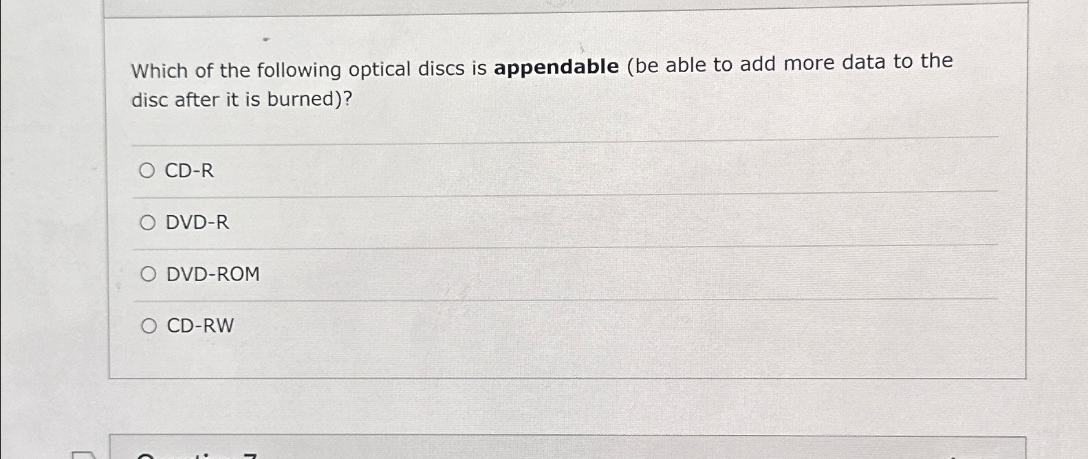 Solved Which of the following optical discs is appendable | Chegg.com