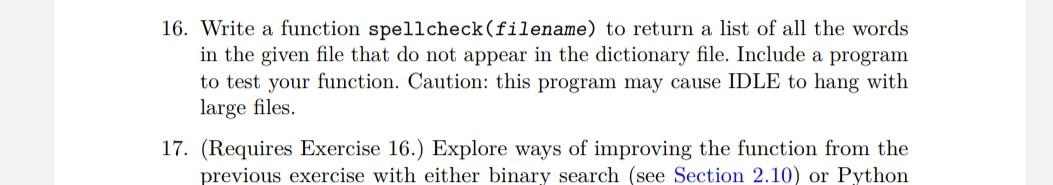 Solved 16. Write a function spellcheck(filename) to return a | Chegg.com