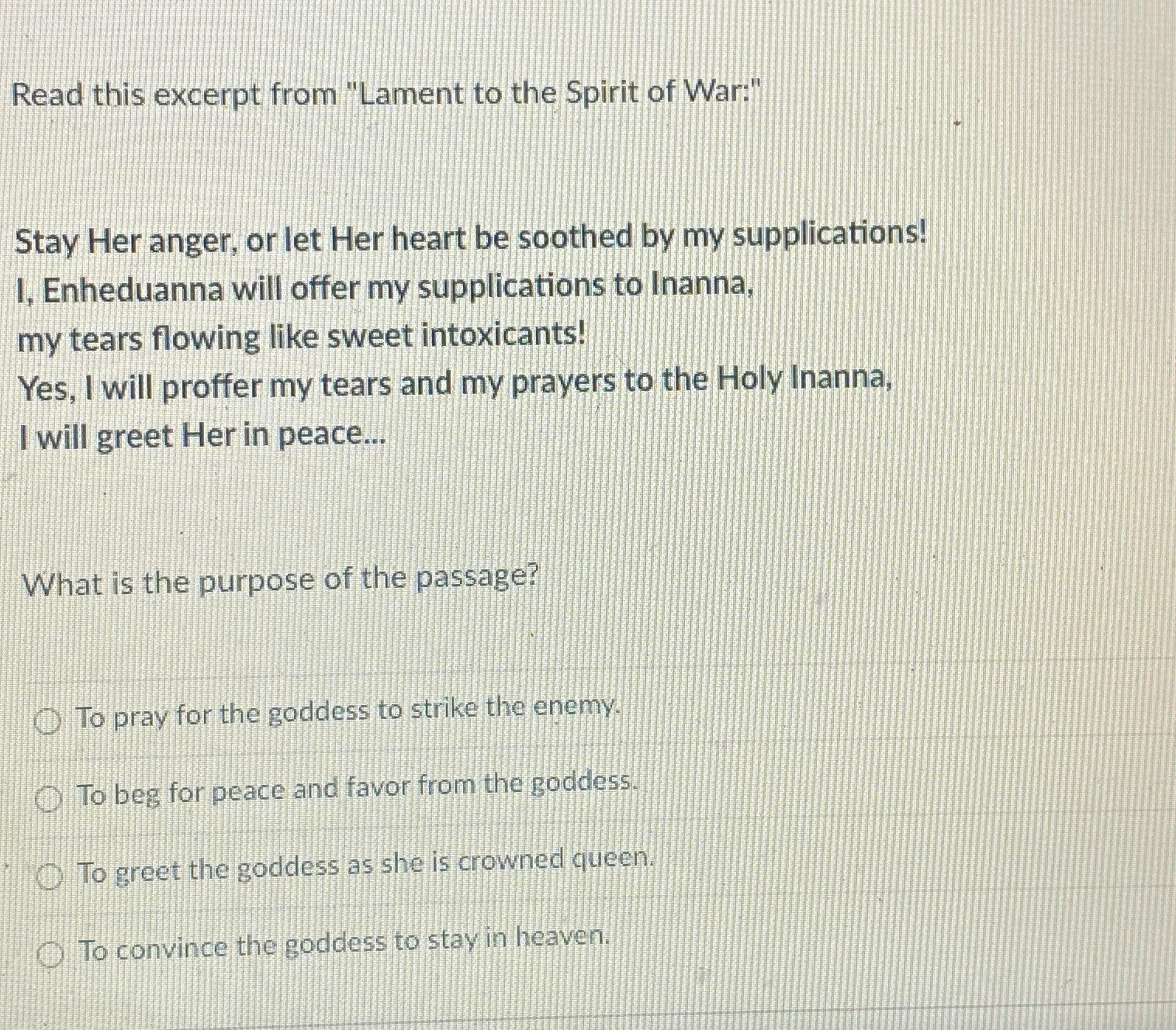 Solved Read this excerpt from "Lament to the Spirit of | Chegg.com