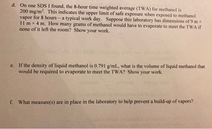 Solved d. On one SDS I found, the 8-hour time weighted | Chegg.com