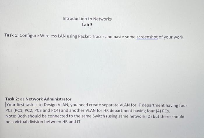 Solved Task 1: Configure Wireless LAN using Packet Tracer | Chegg.com Solved Task 1: Configure Wireless LAN using Packet Tracer | Chegg.com