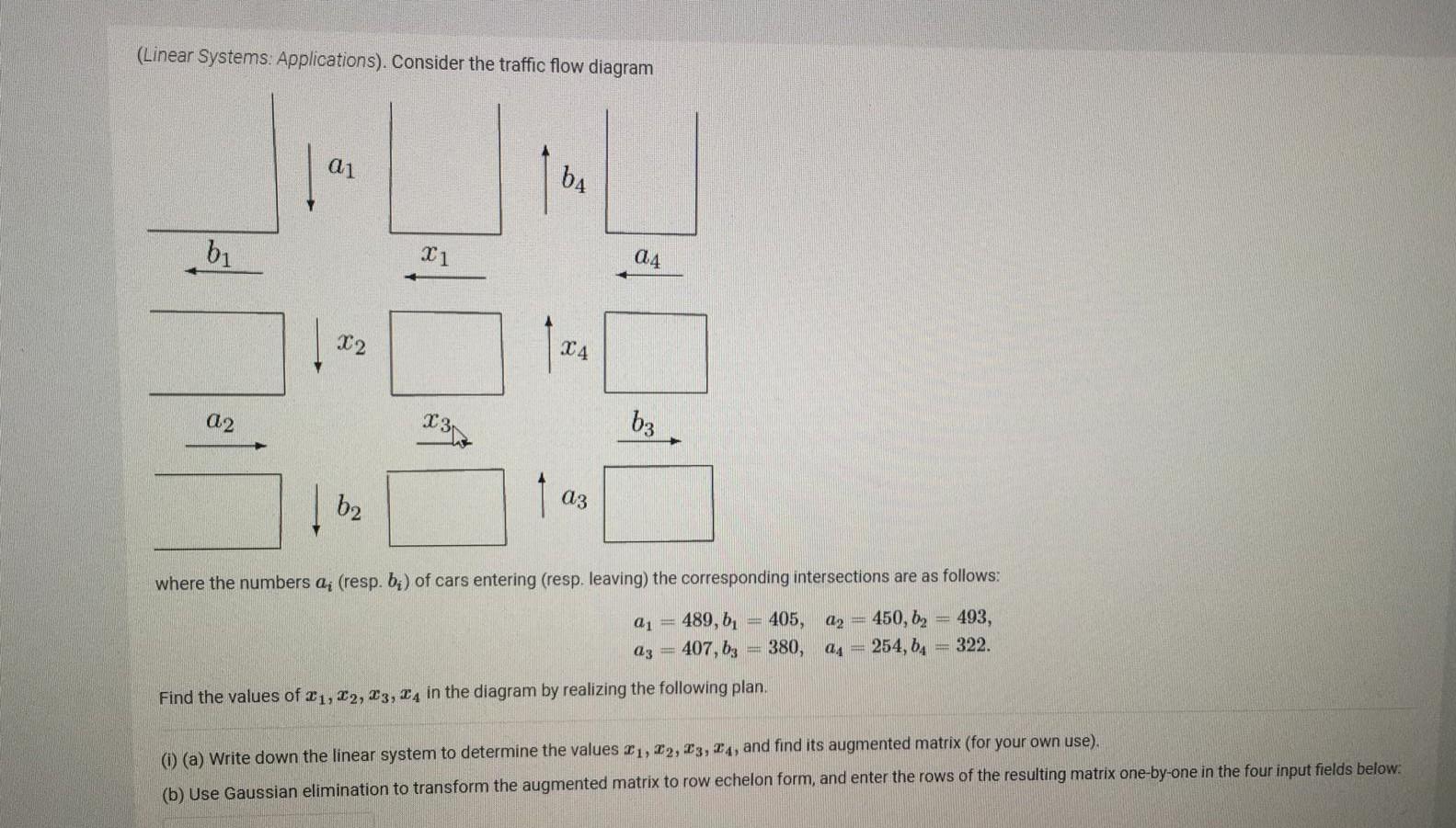 Solved (Linear Systems: Applications). Consider the traffic | Chegg.com