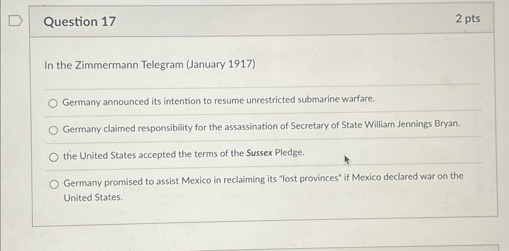Solved Question 172 ﻿ptsIn the Zimmermann Telegram (January | Chegg.com