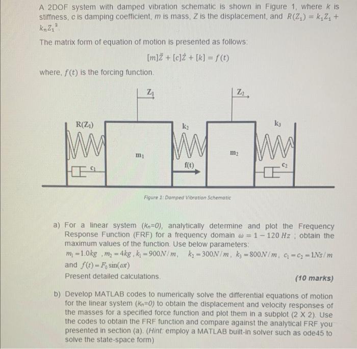 A 2 DOF system with damped vibration schematic is | Chegg.com