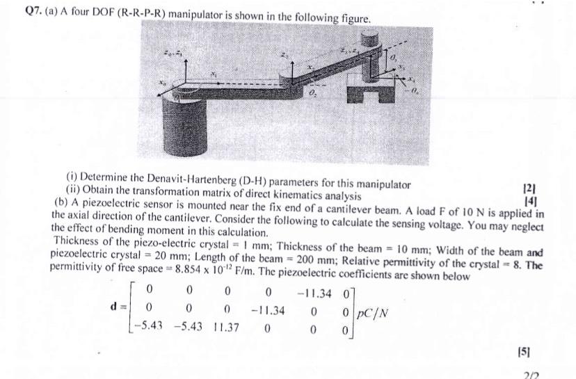 Solved Q7. (a) ﻿A four DOF (R-R-P-R) ﻿manipulator is shown | Chegg.com