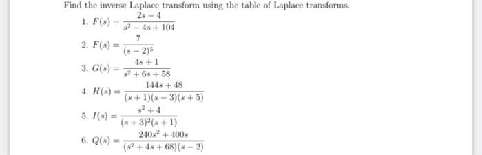 Solved Find the inverse Laplace transform using the table of | Chegg.com