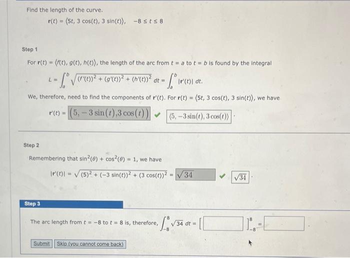 Solved Find the length of the curve. r(t) = (5t, 3 cos(t), 3 | Chegg.com