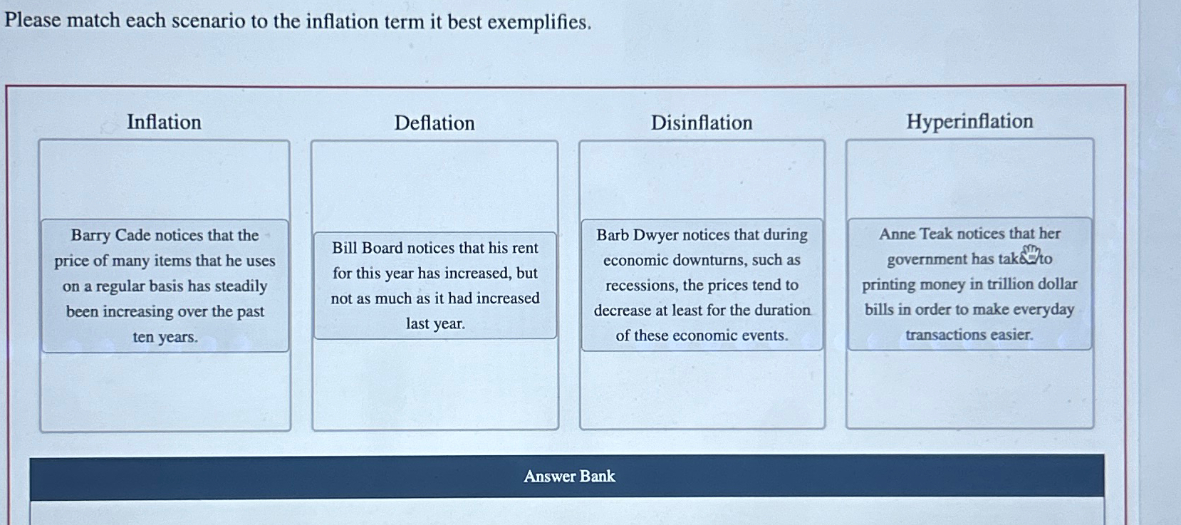 Solved Please match each scenario to the inflation term it | Chegg.com