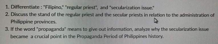 1. Differentiate: "Filipino," "regular priest" and | Chegg.com