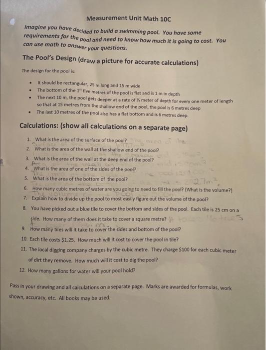 Solved Measurement Unit Math 10C Imagine you have decided to | Chegg.com