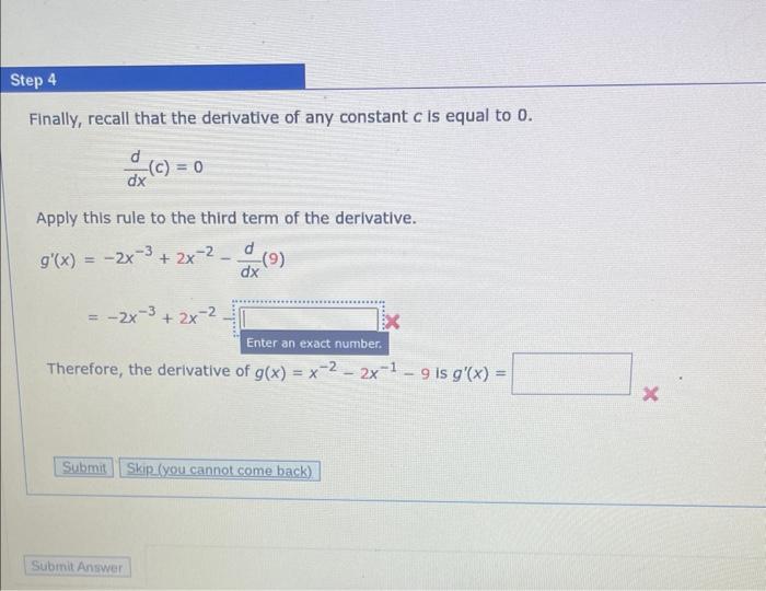 Solved Finally, recall that the derivative of any constant c | Chegg.com