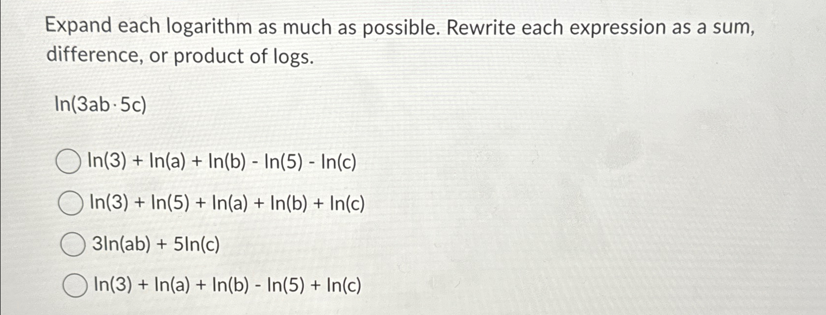 Solved Expand each logarithm as much as possible. Rewrite | Chegg.com