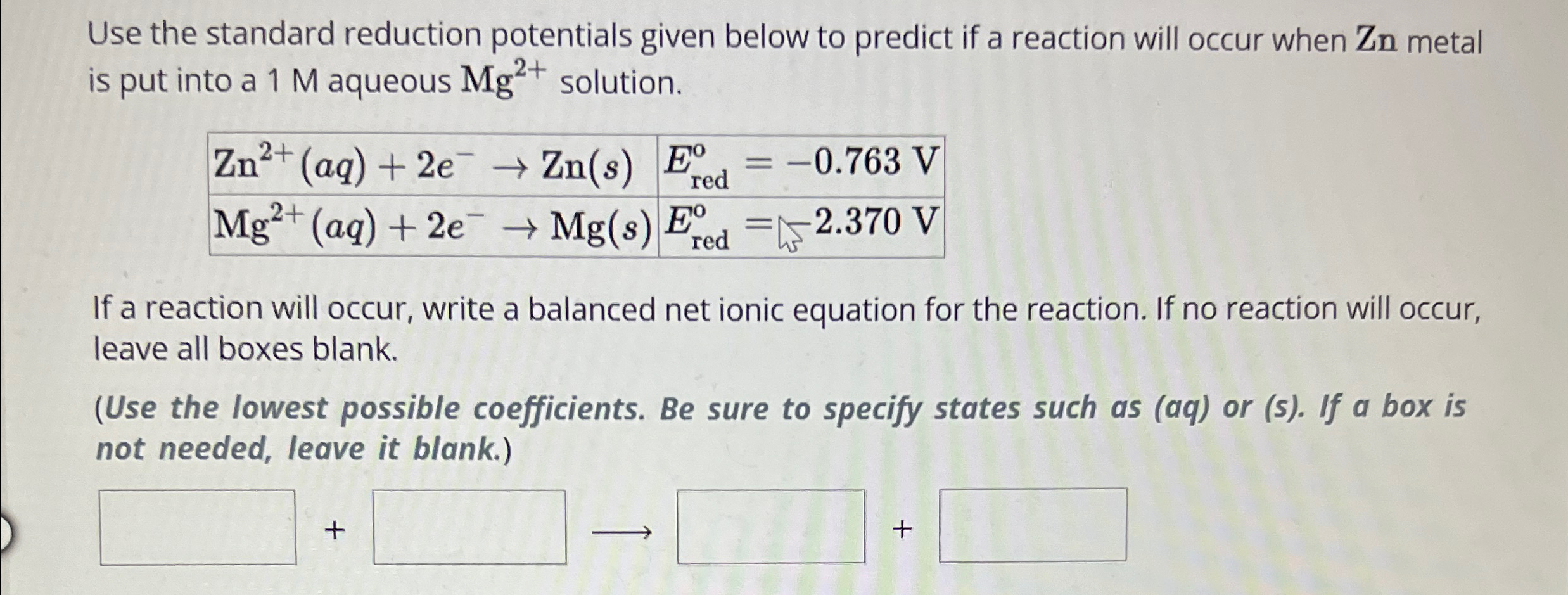 Solved Use the standard reduction potentials given below to | Chegg.com