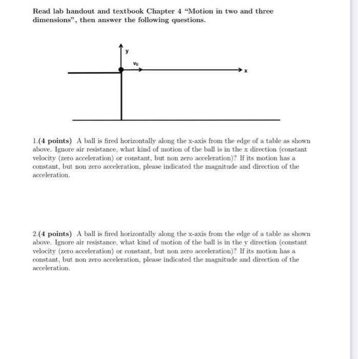 Solved Read lab handout and textbook Chapter 4 “Motion in | Chegg.com