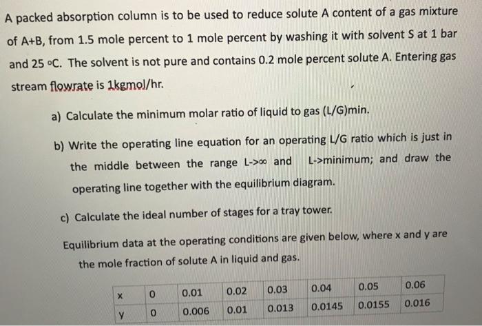 Solved packed absorption column is to be used to reduce | Chegg.com