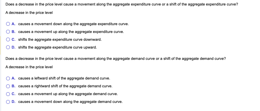 Solved Does a decrease in the price level cause a movement | Chegg.com