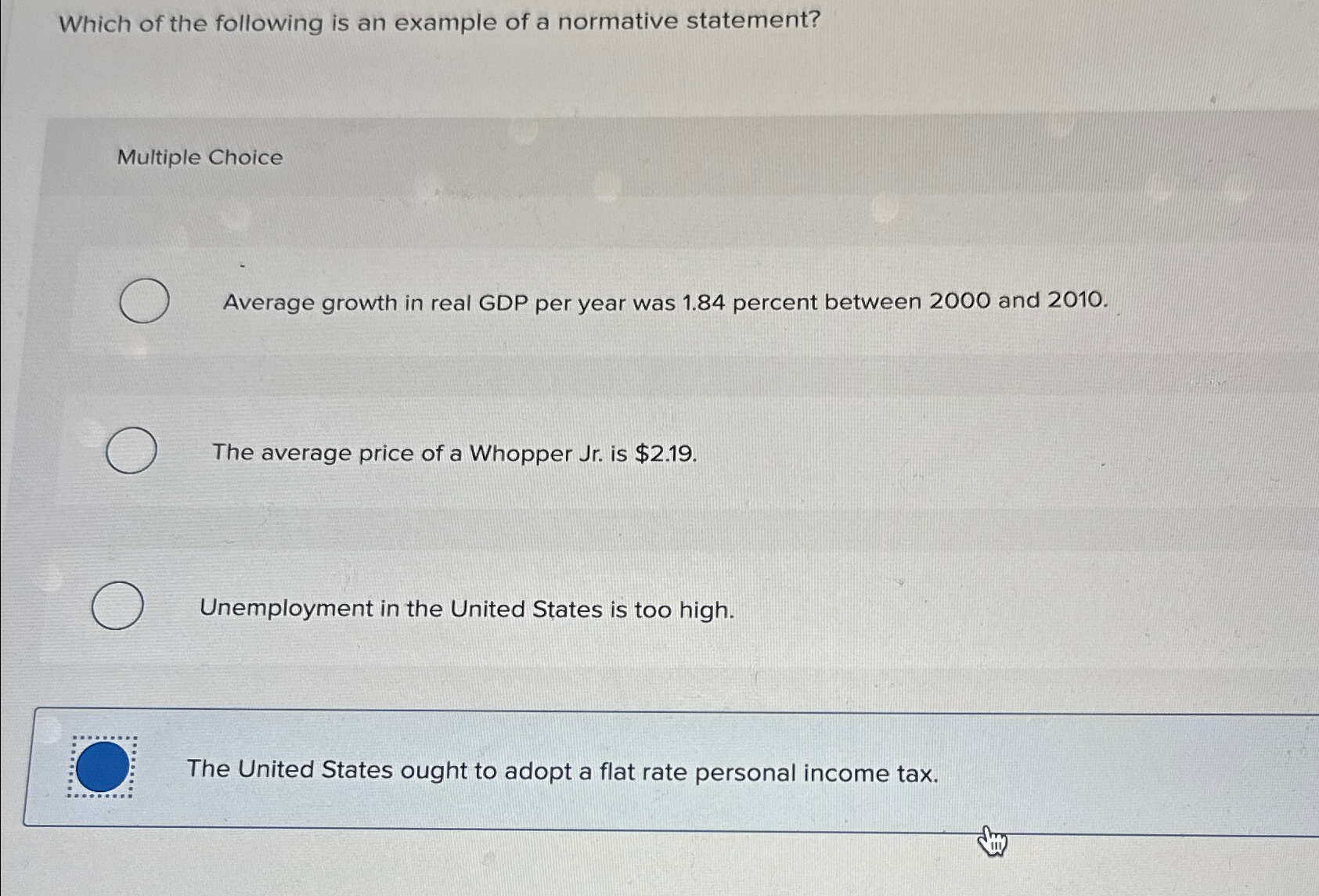 Solved Which of the following is an example of a normative | Chegg.com