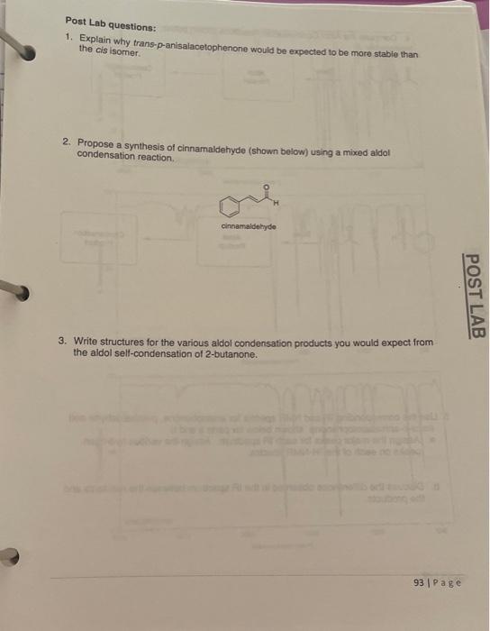 Solved Post Lab questions: 1. Explain why | Chegg.com